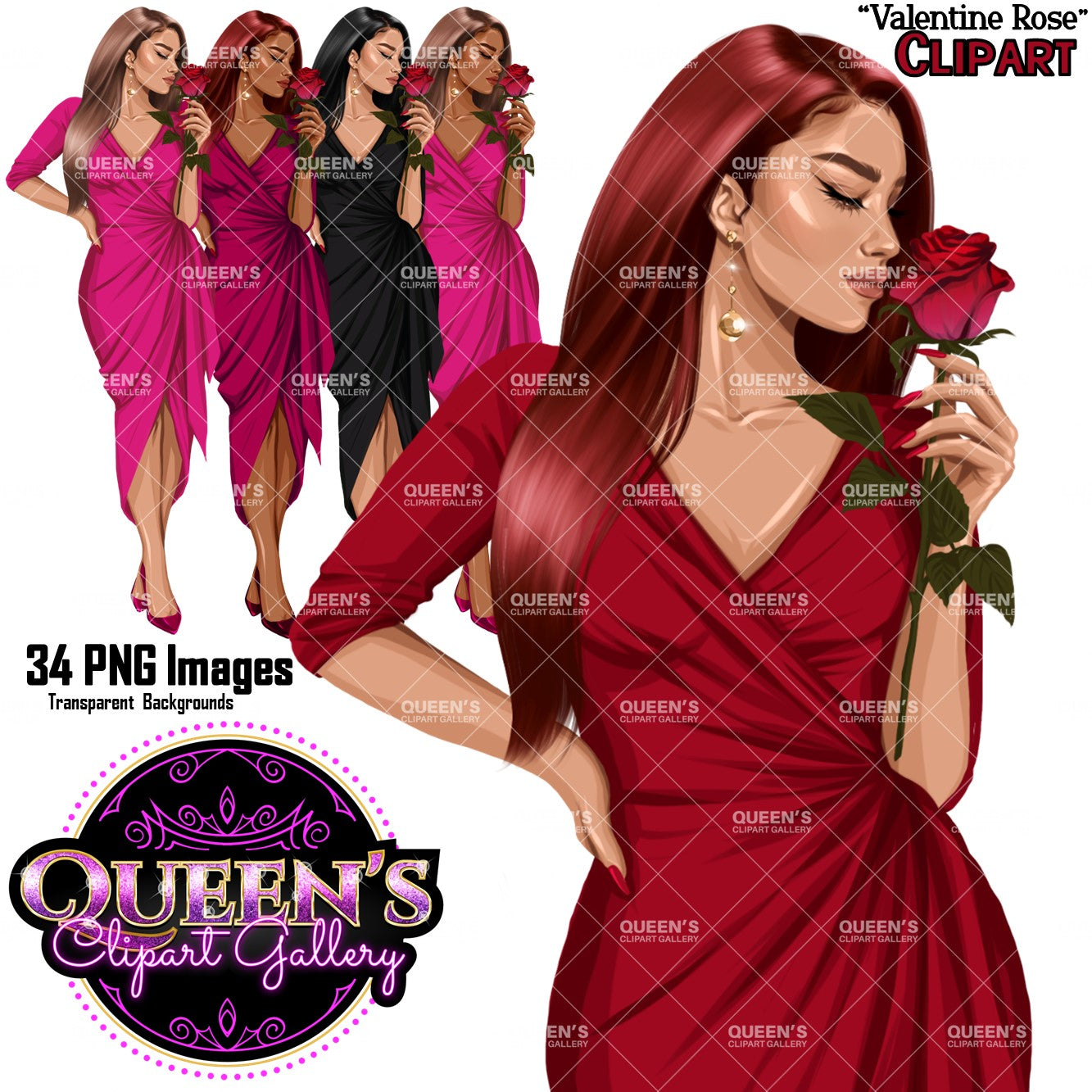 Valentine's Day rose, Woman in red dress, Valentine clipart, Fashion I ...