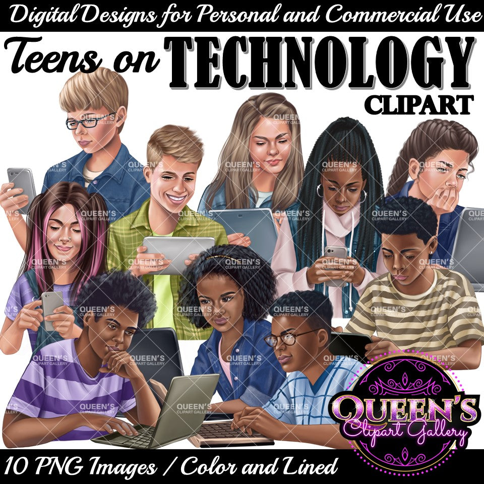 Teens on Technology Clipart, Technology Clipart, Teenagers Clipart, Hi ...