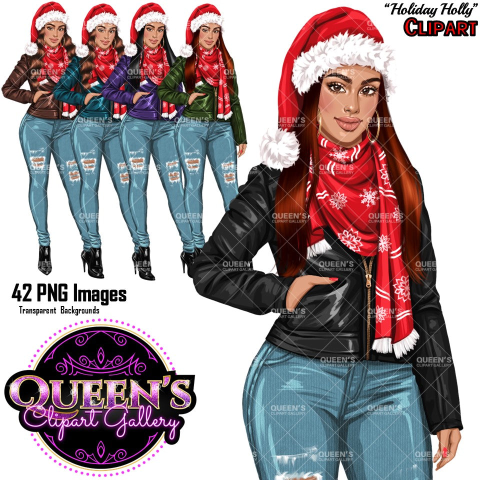 Christmas Girl Clipart, Woman in Santa Hat Clipart, Fashion Girl Clipa ...