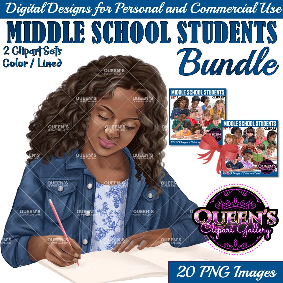 Middle School Students Reading Clip Art