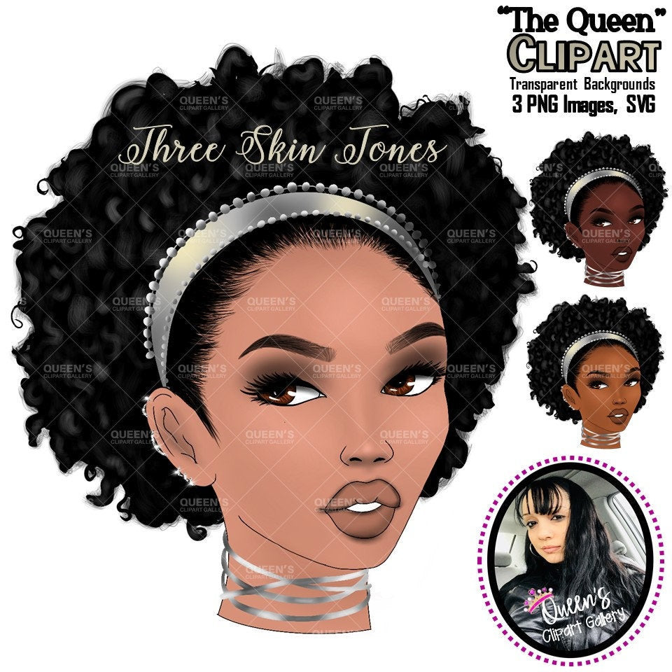 Afro Woman Clipart, African American Woman Face Clipart, Black Girl Ma ...