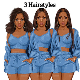 Pajama girl clipart, Afro Woman in Sleepwear, Pajama Illustration, Coz ...