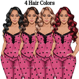 Pajama girl clipart, Afro Woman in Sleepwear, Pajama Illustration, Coz ...