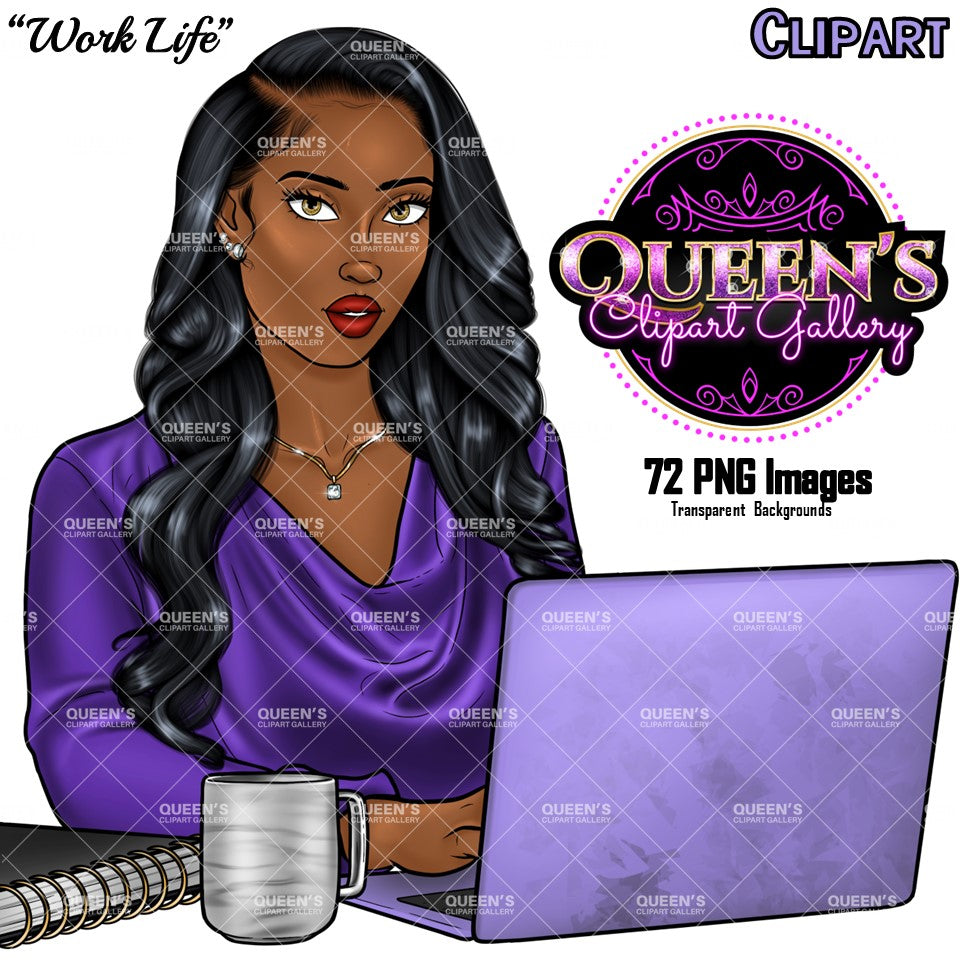 Work life clipart, Afro girl clipart, Woman on Computer, Black woman c ...