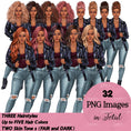 Denim jeans girl, Fashion girl clipart, Woman in leather Jacket, Afro ...