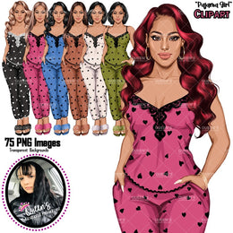 Pajama girl clipart, Afro Woman in Sleepwear, Pajama Illustration, Coz ...