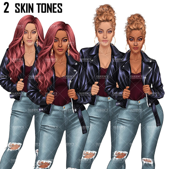 Denim jeans girl, Fashion girl clipart, Woman in leather Jacket, Afro ...