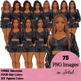 Pajama girl clipart, Afro Woman in Sleepwear, Pajama Illustration, Coz ...